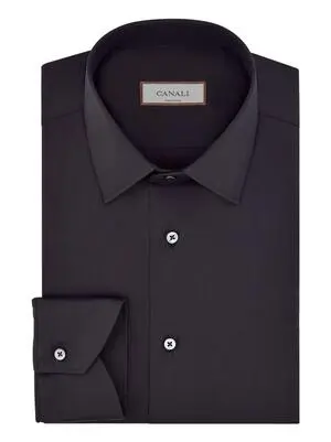 Canali Shirt In Stretch Cotton Blend With Pointed Collar - Black