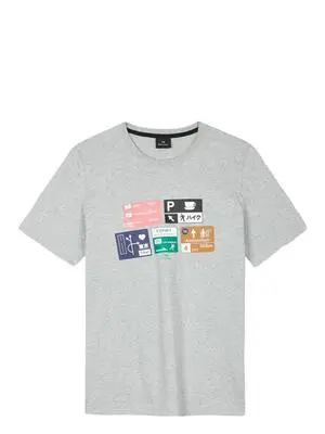 Paul Smith Marl 'road Signs' Print T-shirt - Grey