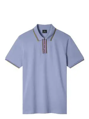 Paul Smith Washed Indigo Polo Shirt With Stripe Tipping - Purple