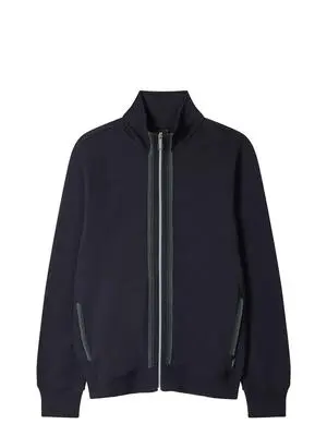 Paul Smith Cotton-blend Zip Up Sweatshirt With Contrast Placket Trim - Blue