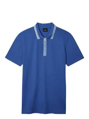 Paul Smith Cornflower Contrast Tipping Zip-neck Polo Shirt - Blue