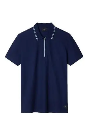 Paul Smith Navy Zip-neck Pique Polo Shirt - Blue