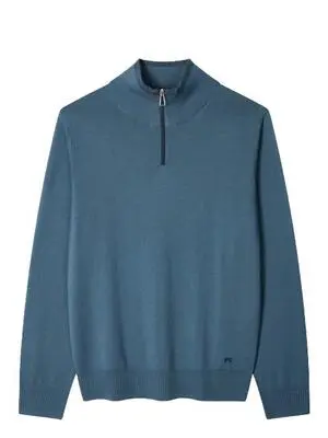 Paul Smith Merino Wool Half Zip Sweater - Blue