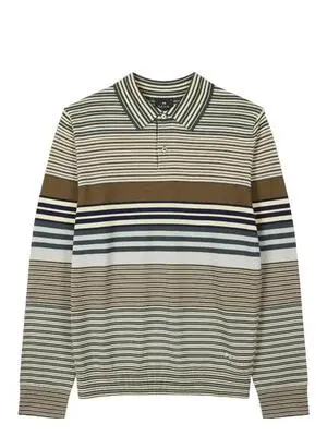Paul Smith Khaki Merino Wool Stripe Long-sleeve Polo Shirt - Green