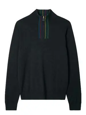 Paul Smith Merino Wool 'sports Stripe' Half Zip - Black