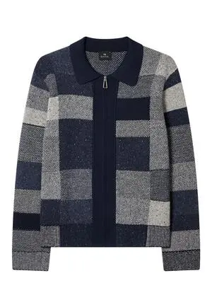 Paul Smith Tonal Patchwork Zip-through Cardigan - Blue