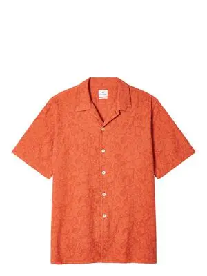 Paul Smith Cotton Textured-jacquard Short-sleeve Shirt - Orange