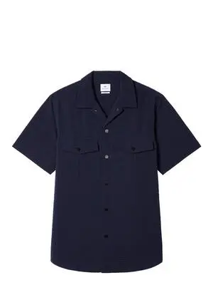 Paul Smith Navy Seersucker Short-sleeve Shirt - Blue