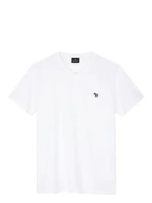 Paul Smith Organic Cotton V-neck Zebra Logo T-shirt - White