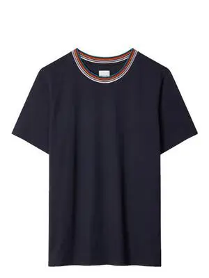 Paul Smith Crew Neck T-shirt With Striped Detail - Blue