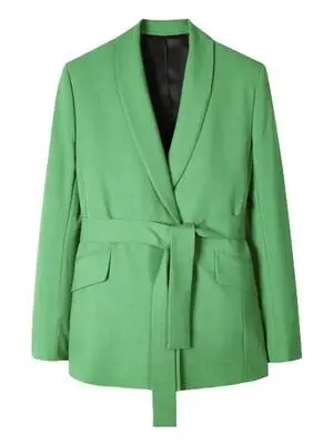 Paul Smith Wool-blend Tie Waist Jacket - Green