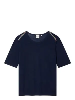 Paul Smith Knitted Top With Signature Stripe Trim - Blue
