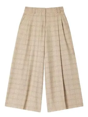 Paul Smith Wool-Blend Check Wide-Leg Trousers Brown