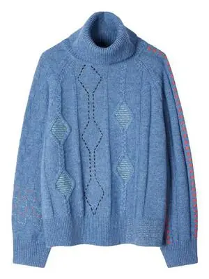 Paul Smith Cable Knit Patchwork Roll Neck Sweater - Blue