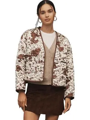 Maeve Cow Print Quilted Jacket - Brown Cow