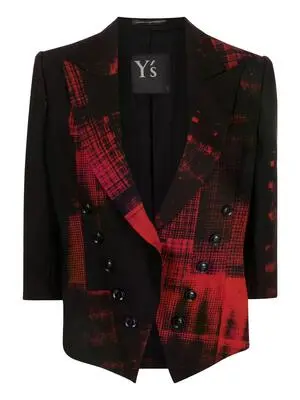 Y’s Check-print Double-breasted Blazer - Red