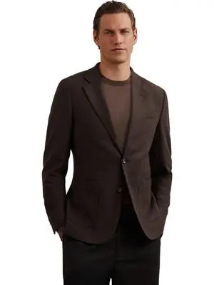 REISS Carson Flannel Slim-fit Blazer With Wool - Chocolate Brown