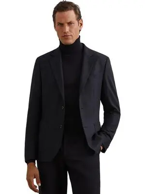 REISS Carson Flannel Slim-fit Blazer With Wool - Navy