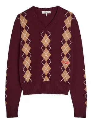 Chloé Argyle Intarsia Wool And Cashmere-blend Jumper - Multicoloured 1