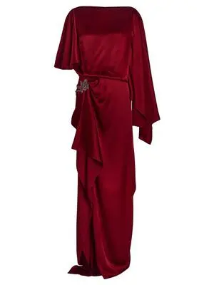 Erdem Draped Crystal-embellished Satin Gown - Red