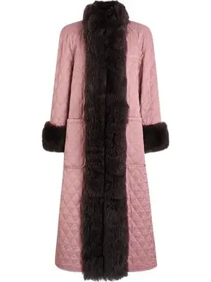 Chloé Quilted Satin Coat With Shearling Trim - Pink
