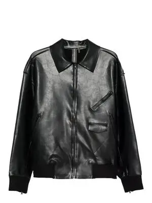 Norma Kamali Faux-Leather Shirt Jacket Black