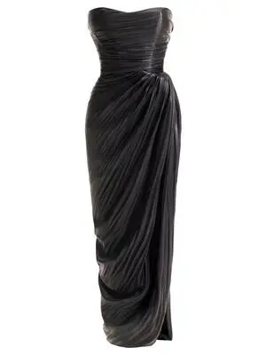 MARIA LUCIA HOHAN Calina Pleated Side-slit Midi Dress - Black