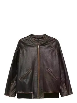 ARMA Azzura Leather Bomber Jacket - Brown