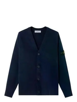 Stone Island V-neck Virgin Wool Cardigan - Blue