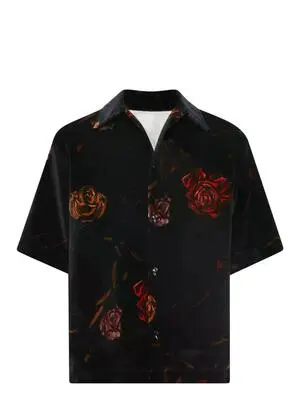 Amiri Rose-print Velvet Shirt - Black