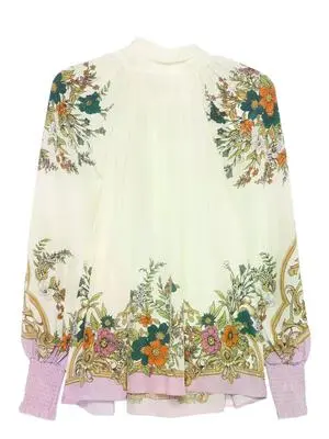ALEMAIS Floral-print High-neck Blouse - White