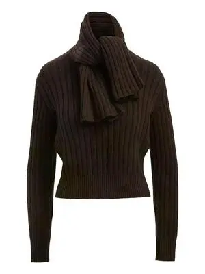 Brandon Maxwell Ryan Ribbed Knit Jumper With Scarf Detail - Brown