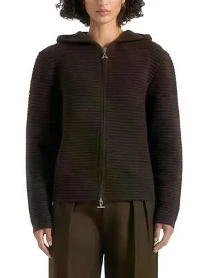 Manière De Voir Ribbed-knit Zip-up Hoodie - Brown
