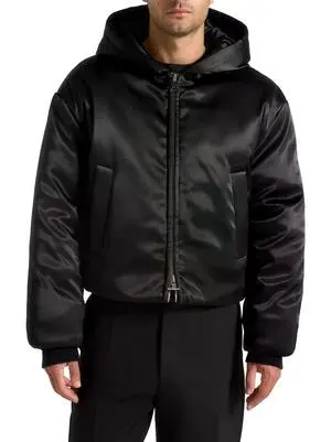 Manière De Voir Dario Hooded Satin Crop Jacket - Black