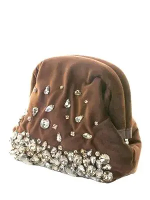 Maria La Rosa Pepita Embellished Clutch Bag - Brown