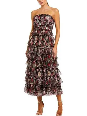 Mac Duggal Strapless Ruffle A-line Midi Dress - Black Multi