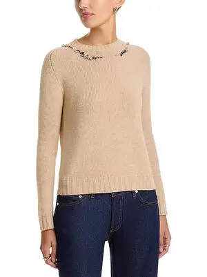 Fabiana Filippi Wool Blend Rhinestone Crewneck Sweater - Corda
