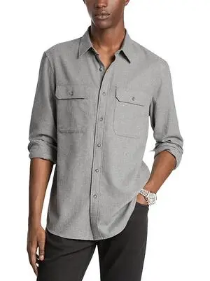 Michael Kors Button Front Flannel Shirt - Ash Melange