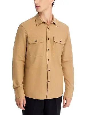 Michael Kors Button Front Flannel Shirt - Dark Camel Heather