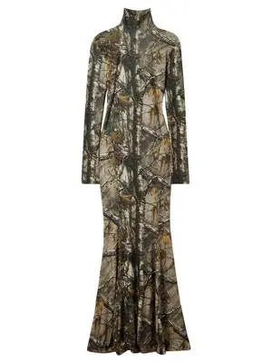 Norma Kamali Camouflage-print Stretch-jersey Turtleneck Gown - Multi
