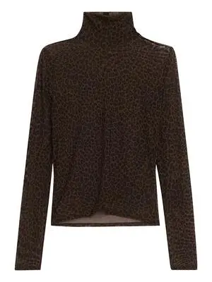 FRAME Sheer Mesh Turtleneck Top - Leopard