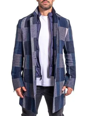 MACEOO Ascension0003 Brushed Pea Coat With Dickey - Blue