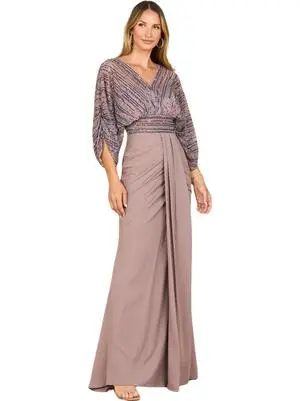 LARA NEW YORK LARA New York Draped Skirt Gown With Cape Sleeves Dusty Purple