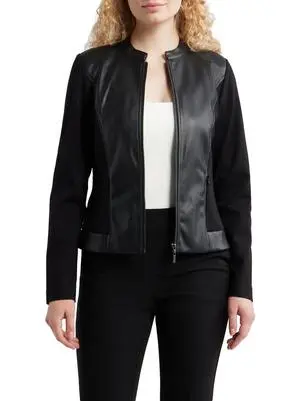 Anne Klein Faux Leather Mixed Media Jacket - Anne Black