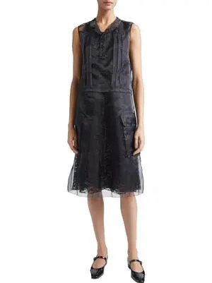 MAISON MARGIELA Sheer Organza Overlay Lace Shirtdress - Black