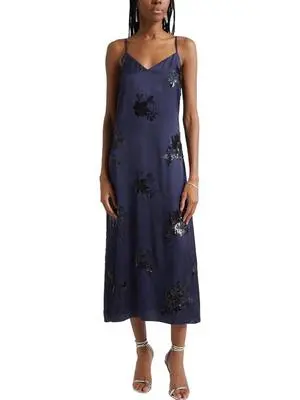 Ramy Brook Shannon Placed Sequin Floral Slipdress - Navy
