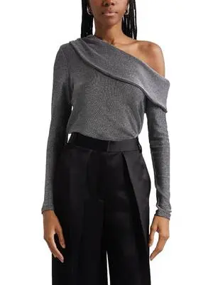 Ramy Brook Carrie Metallic One-shoulder Top - Silver Knit