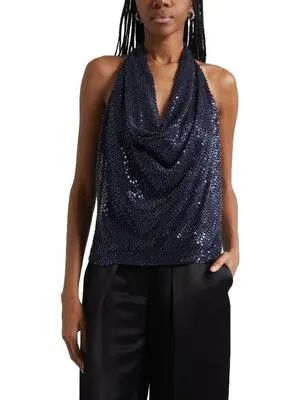 Ramy Brook Alice Sequin Halter Top - Navy Beaded Mesh