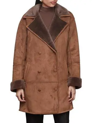 Avec Les Filles Double Breasted Faux Shearling Coat - Bourbon