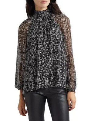 Ramy Brook Suzanne Polka Dot Silk Chiffon Top - Black Polkadot